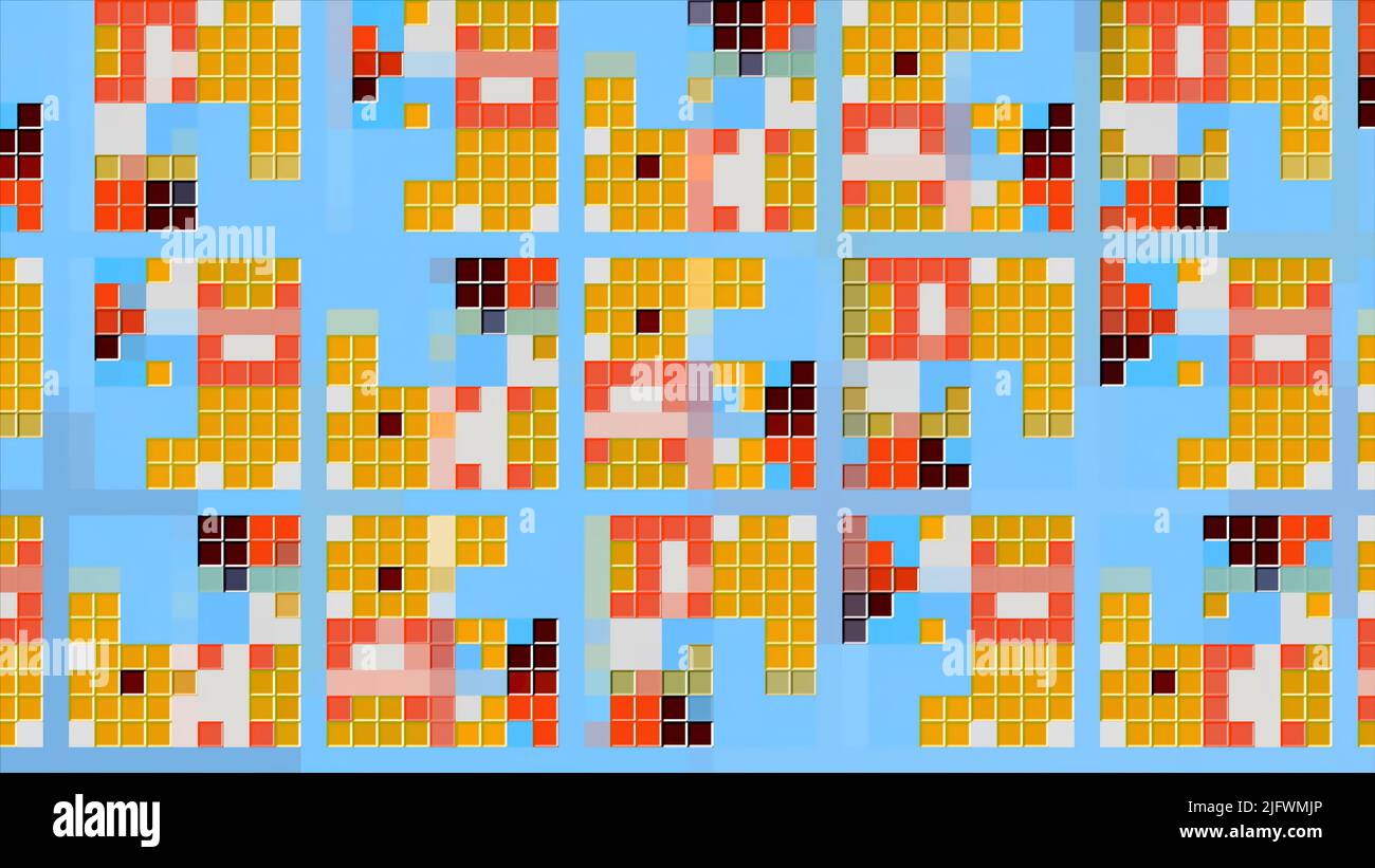 Bright mosaics assembled from small squares.Motion.Multi-colored ...