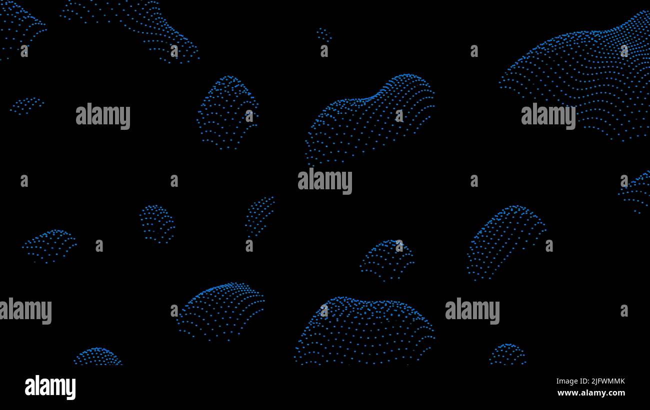 Dark background.Design. Small, slightly colored blue and green pieces ...