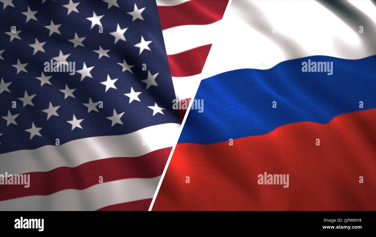 American-Russian Relations.Motion.Two Flags of the USA and Russia are ...