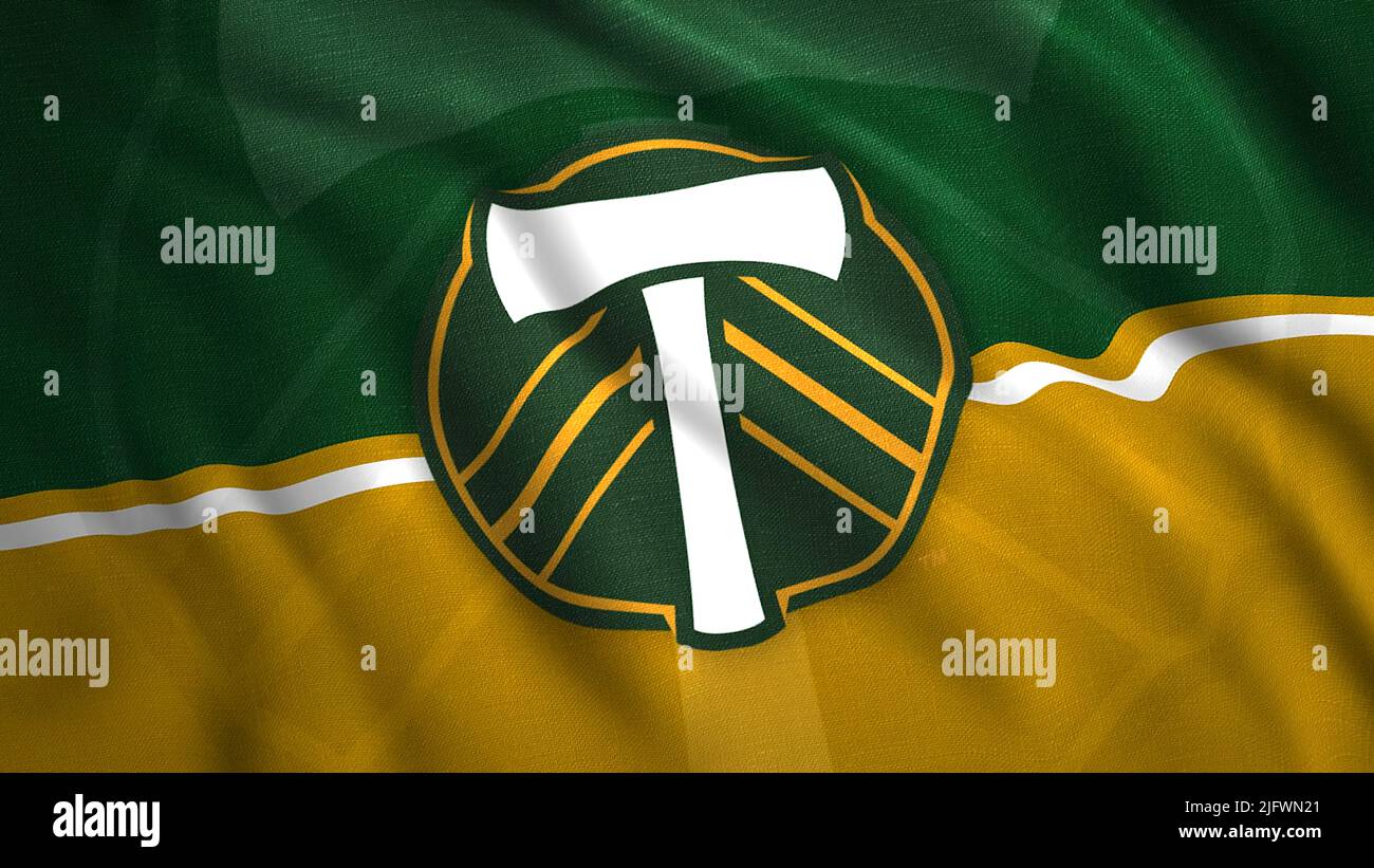 Football club logo on flag. Motion. Beautiful waving 3D flag with logo ...