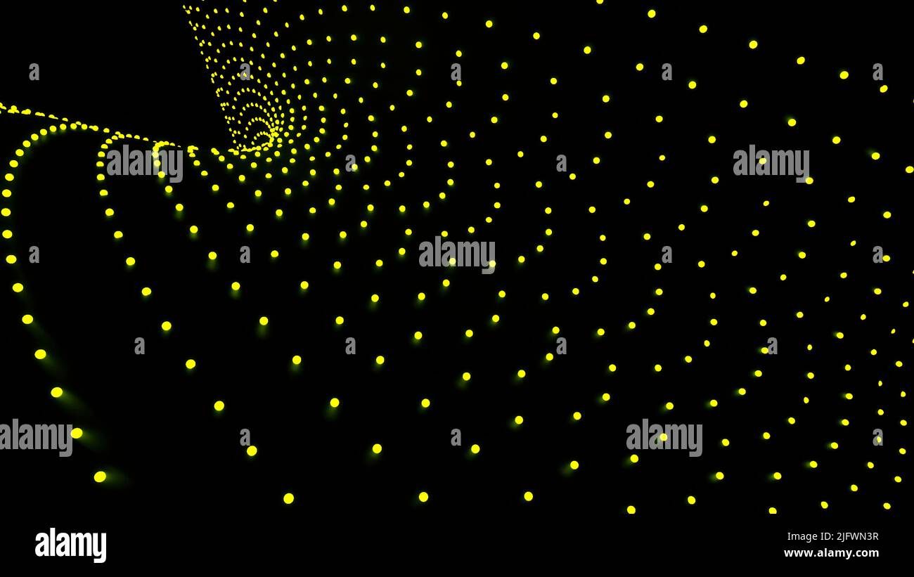 Abstract glowing fiber lines of same size tiny dots. Design. Bended ...