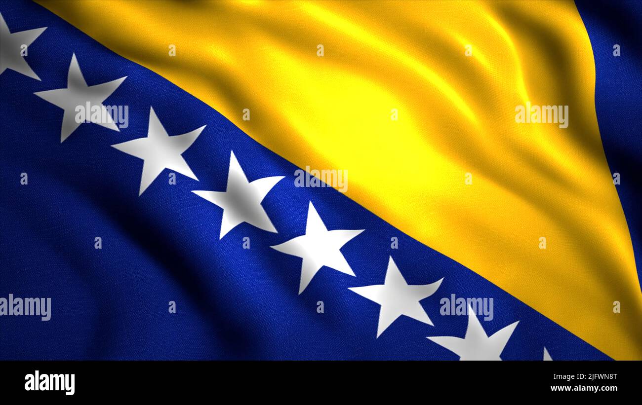 Flag of Bosnia and Herzegovina.Motion.A two-tone blue and yellow ...