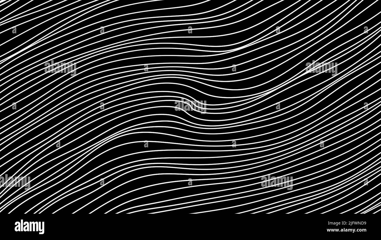 Lines move slowly in waves on black background. Motion. Thin lines move ...