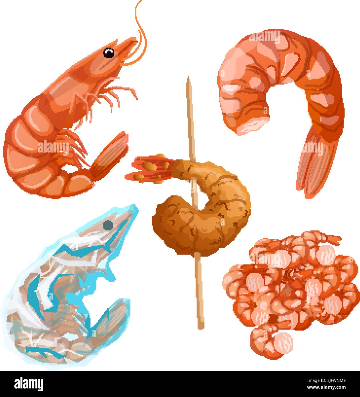 shrimp fish seafood set cartoon vector illustration Stock Vector Image ...