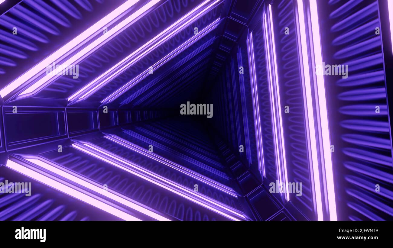 Purple background.Design. A bright corridor in abstraction that rotates ...