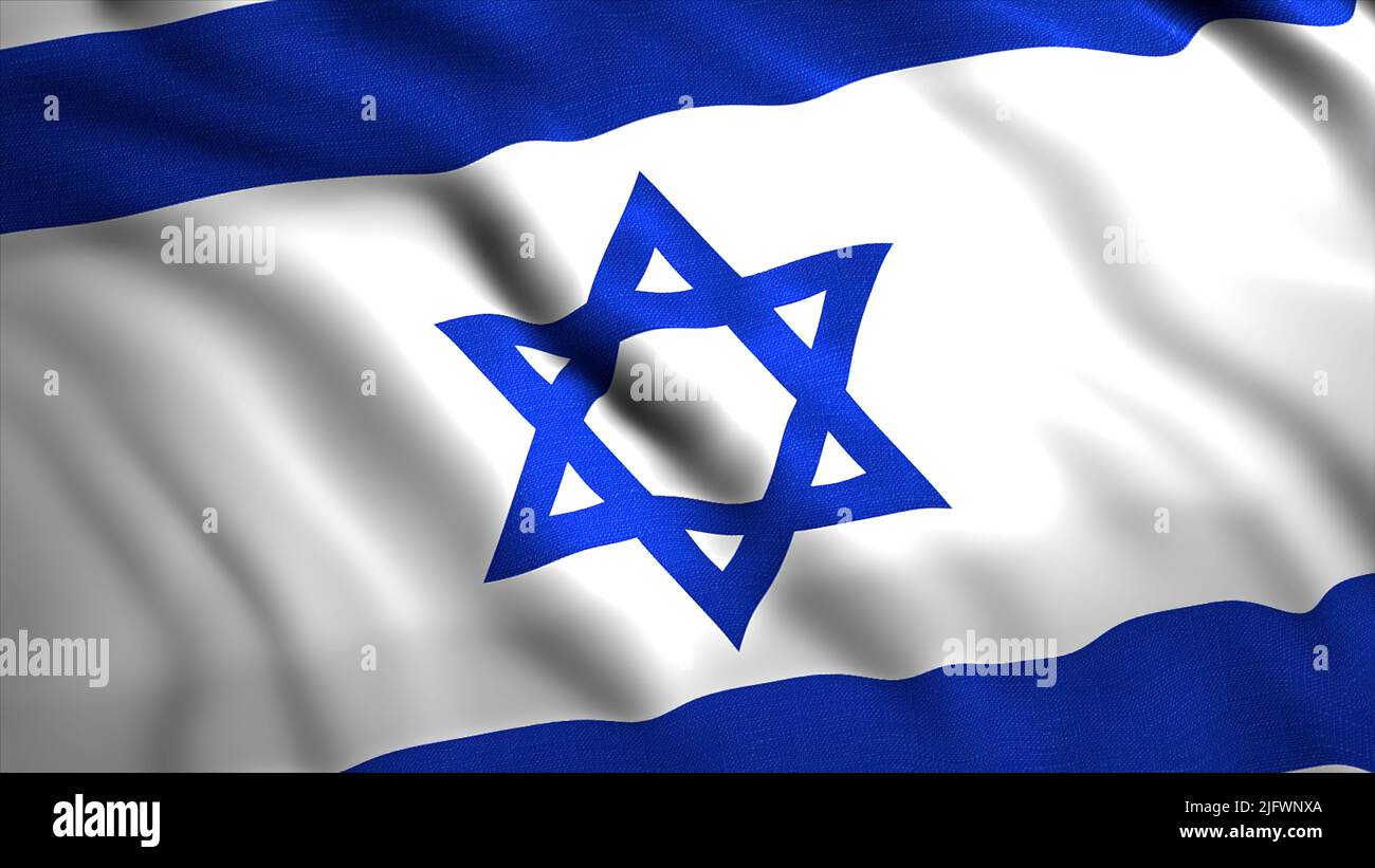 The flag of Israel. Motion. A blue-blue flag with a blue star in the ...