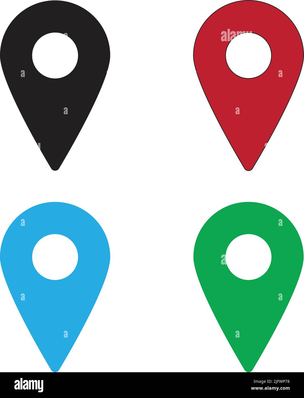 Location icon symbol in black, red, blue and green colors vector ...
