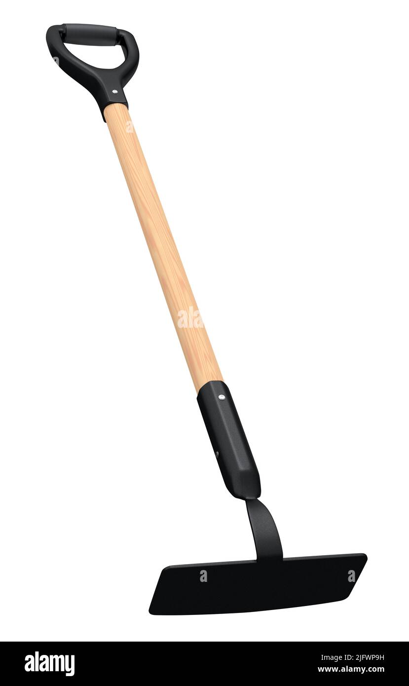Hoe with wooden stick for planting flowers and vegetables on white ...