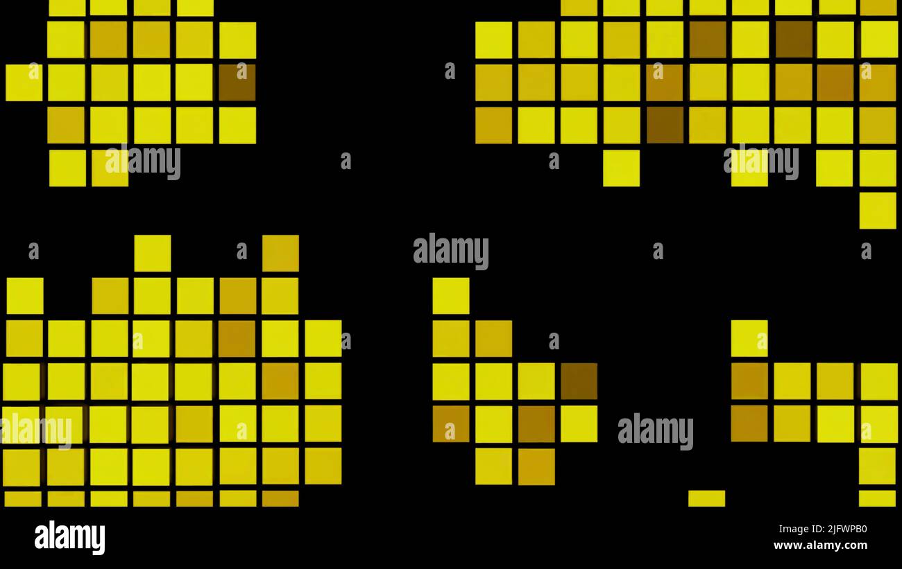 Black background.Design.Blue and yellow squares in abstraction run over ...