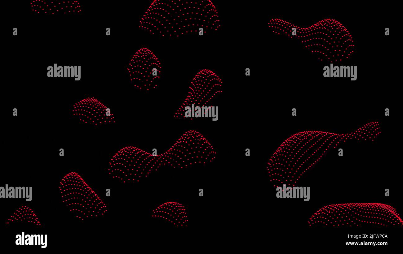 3D spots move on black surface. Design. Dotted living spots move and ...