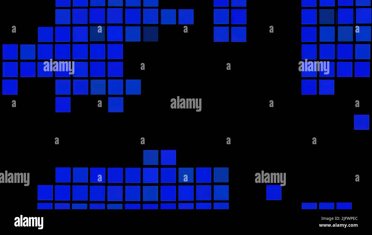 Black background.Design.Blue and yellow squares in abstraction run over ...