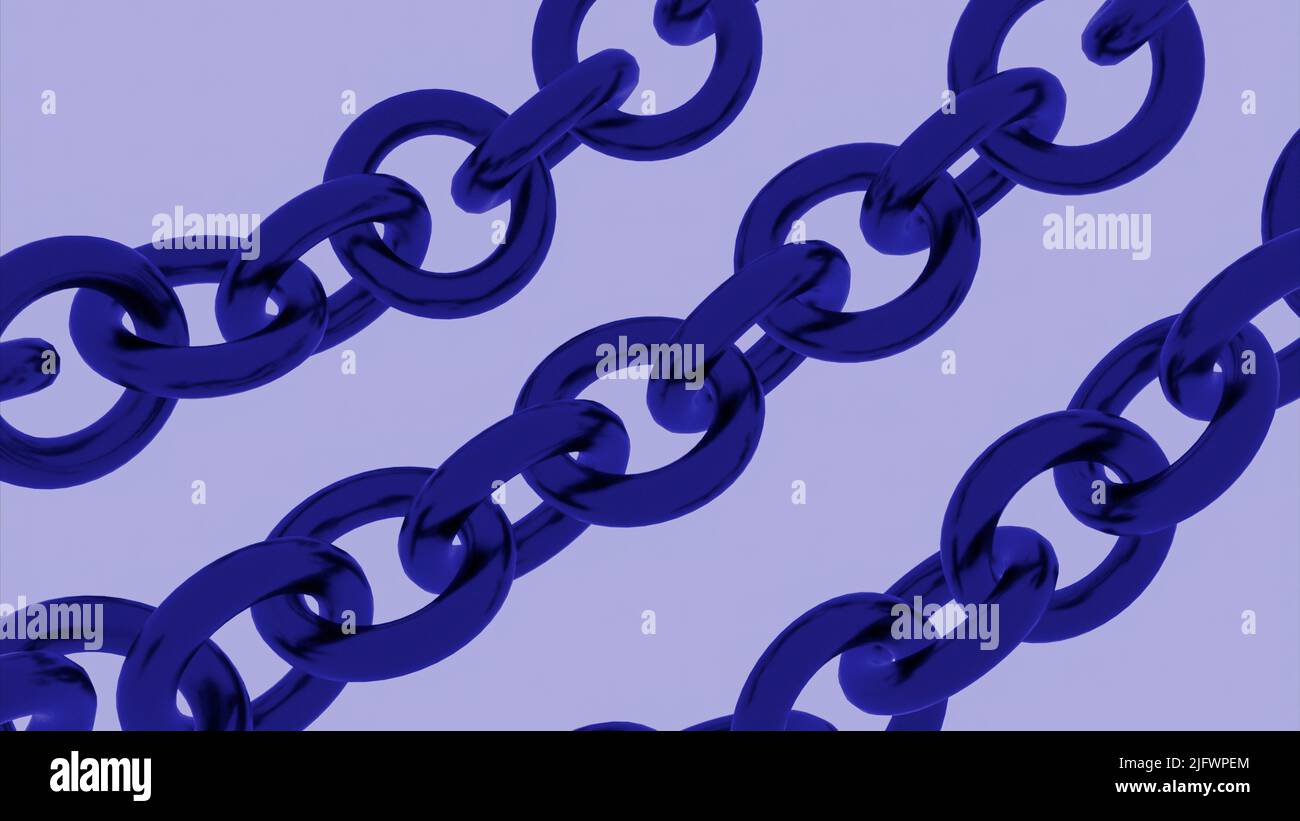 Blue and pink background.Design. A large long chain of rings of ...