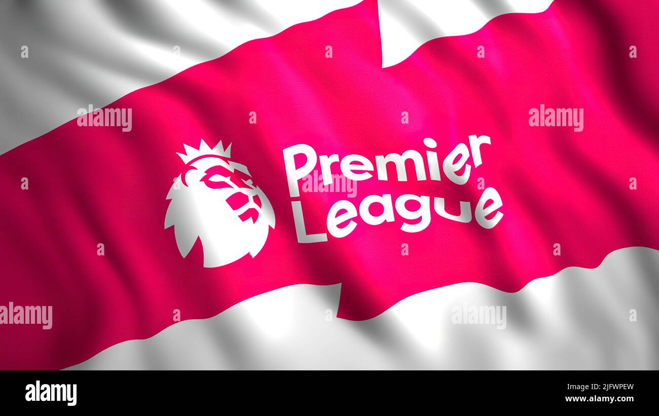 Purple symbol of the Premier League. Motion .A bright flag with the ...
