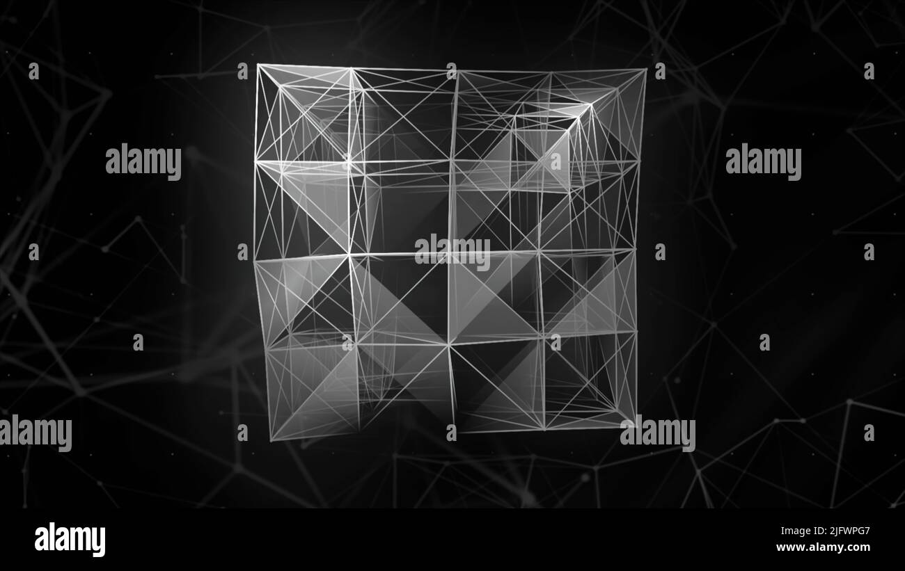 Abstract 3d cube of plexus matter on a blue background. Motion ...