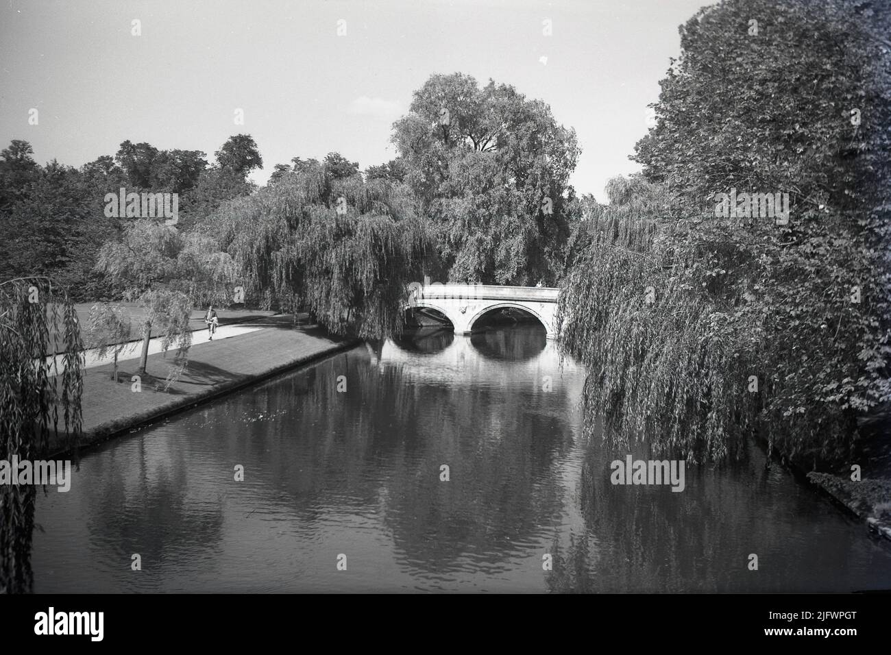 1950s, historical view of Clare College Bridge, River Cam, Cambridge ...