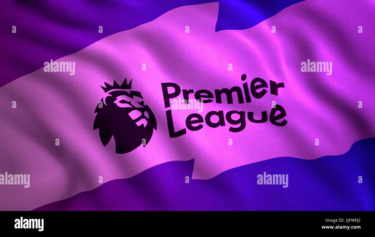 Purple symbol of the Premier League. Motion .A bright flag with the ...