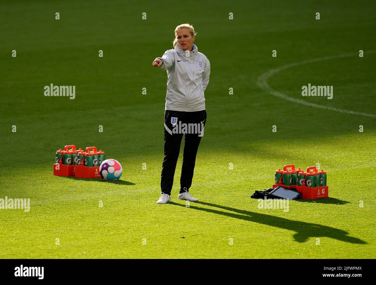 England Women manager Sarina Wiegman during a training session at Old ...