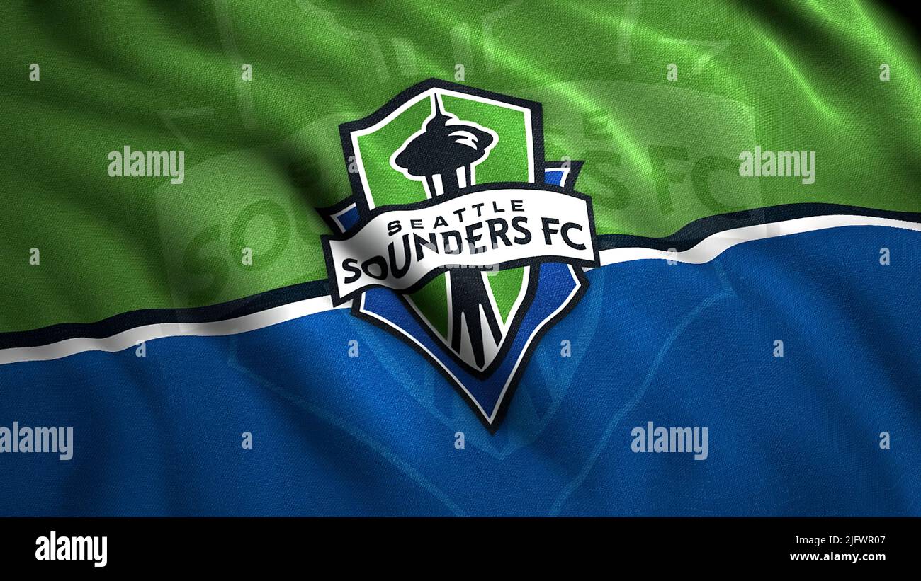 The symbol of the Seattle Sounders. Motion .A bright flag in animation ...