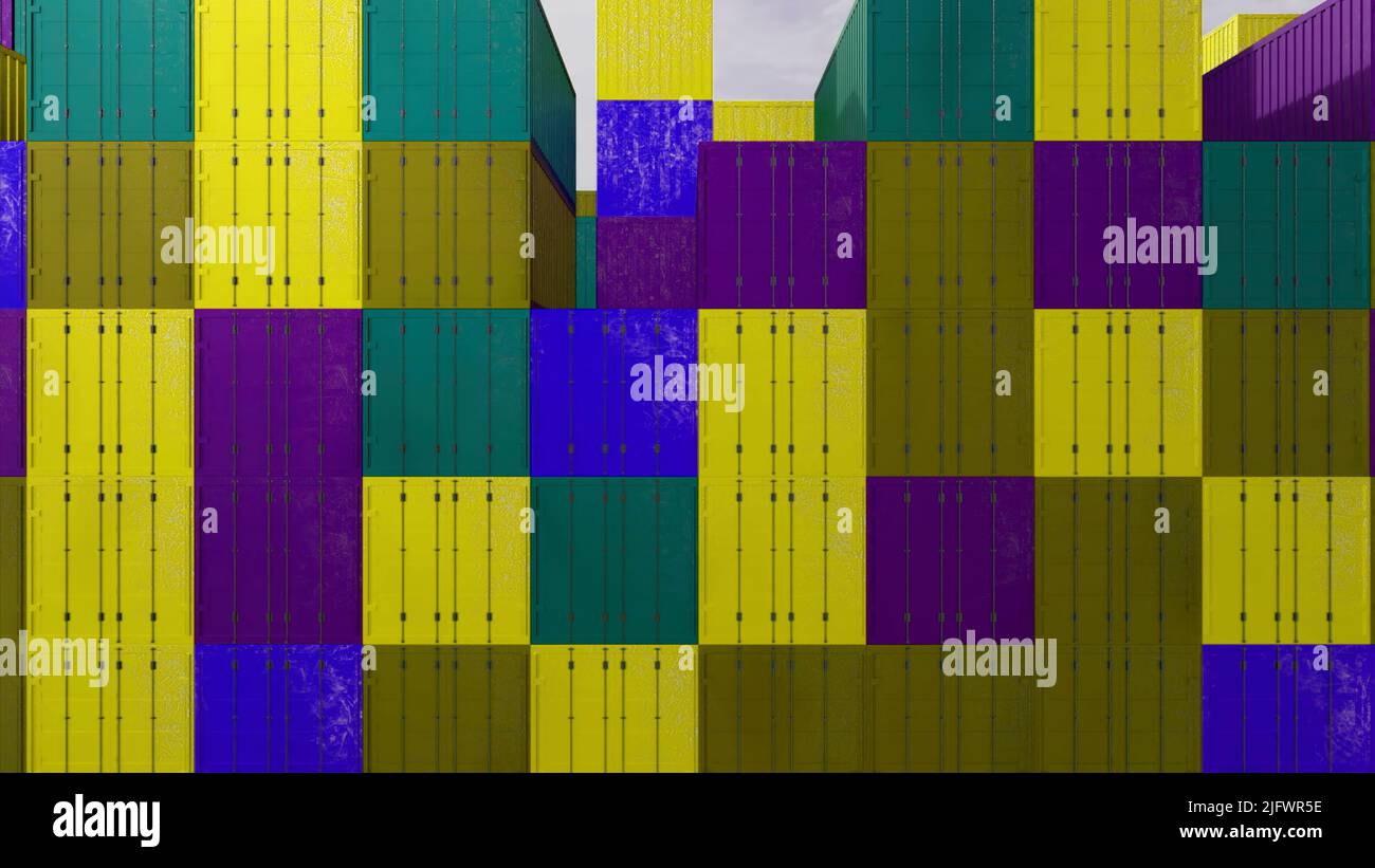 Background of many colorful 3d cargo containers. Design. Lot of 3d ...