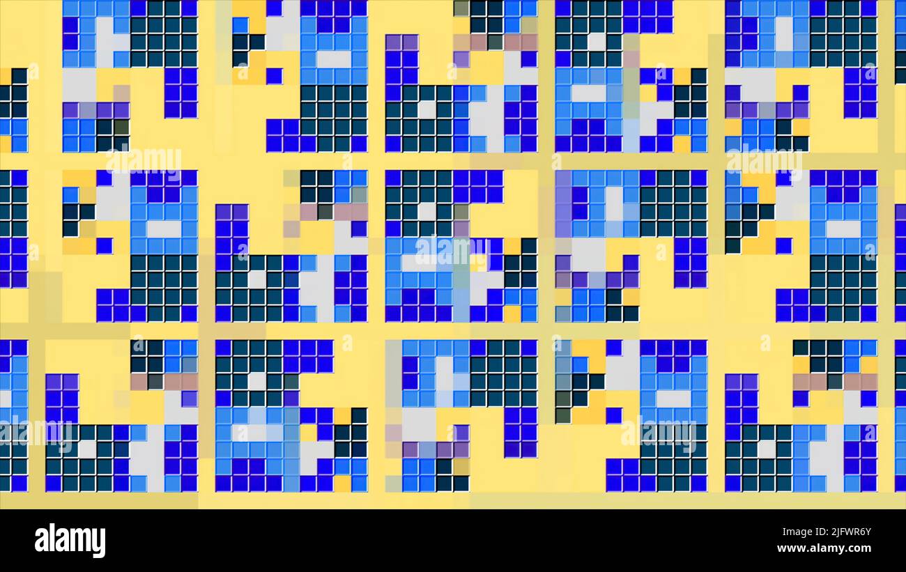 Animated 2d background of multi colored cubes and squares. Motion. Blue ...