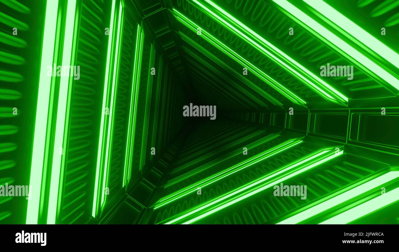 Rotating Triangular Tunnel With Neon Lines Design Triangular Tunnel