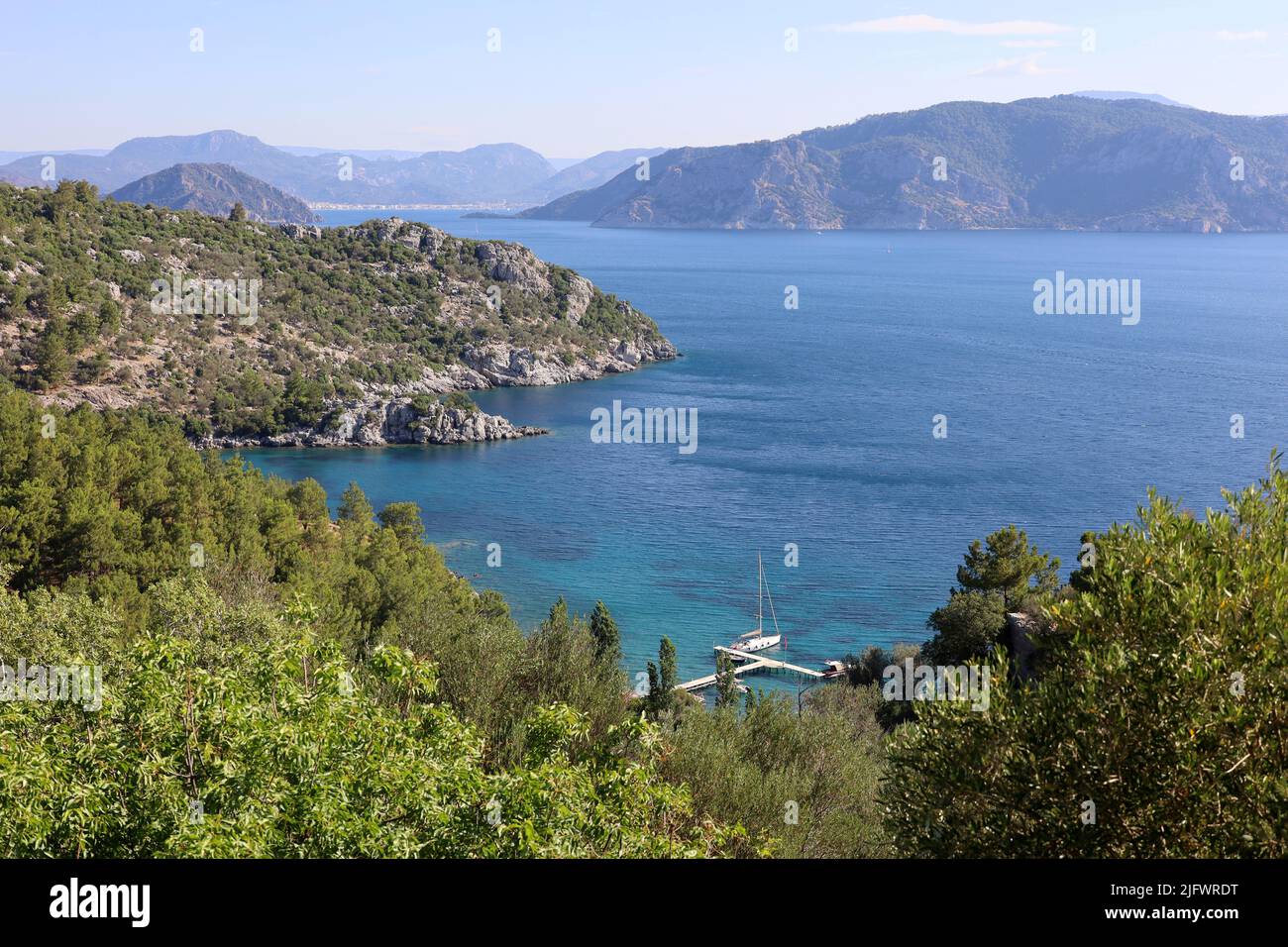 Picturesque view to Mediterranean sea with rocky cliff, bays and ...