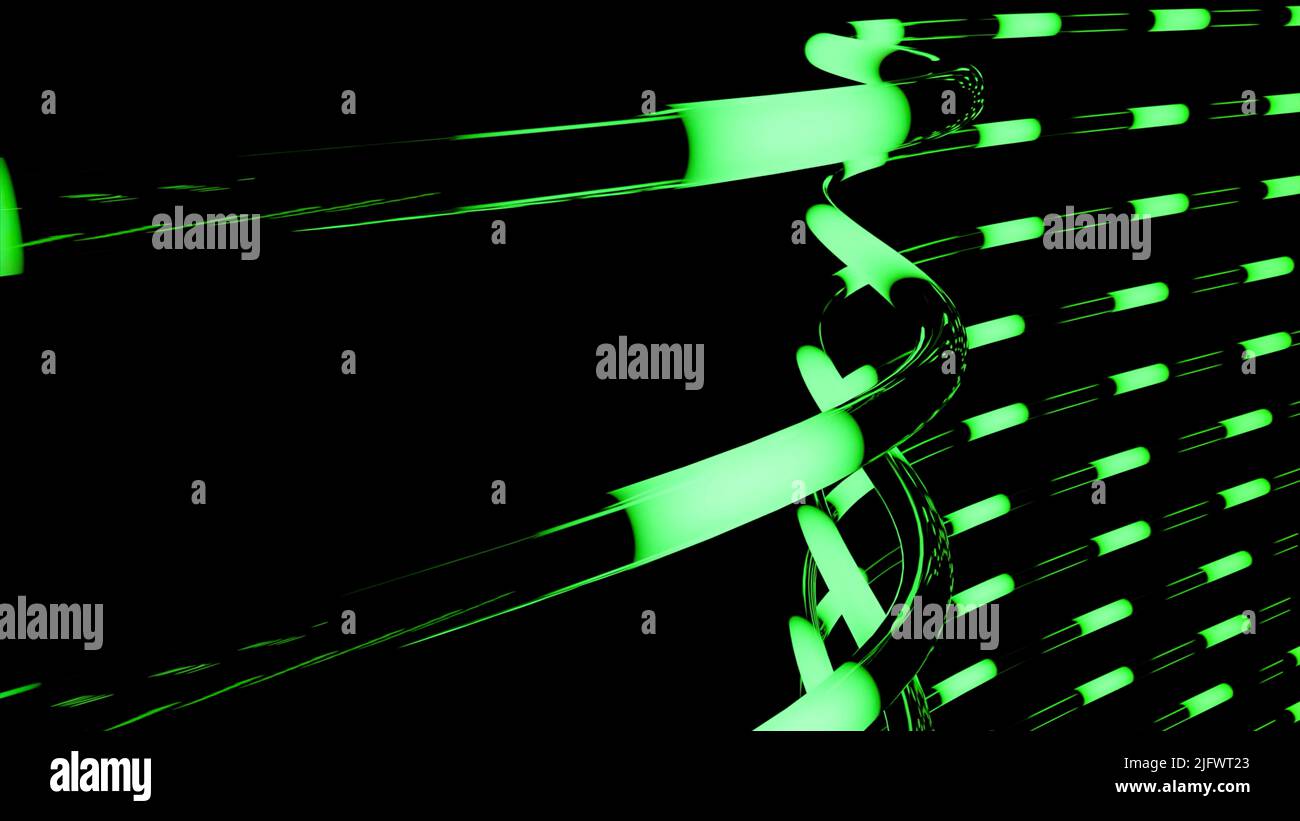 Black background.Design.Green bright lines in abstraction along which ...