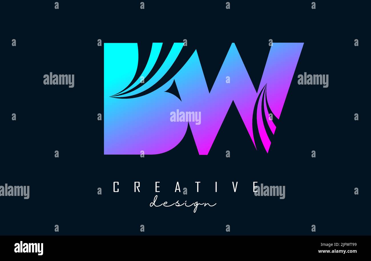 Creative colorful letter Bw b w logo with leading lines and road ...