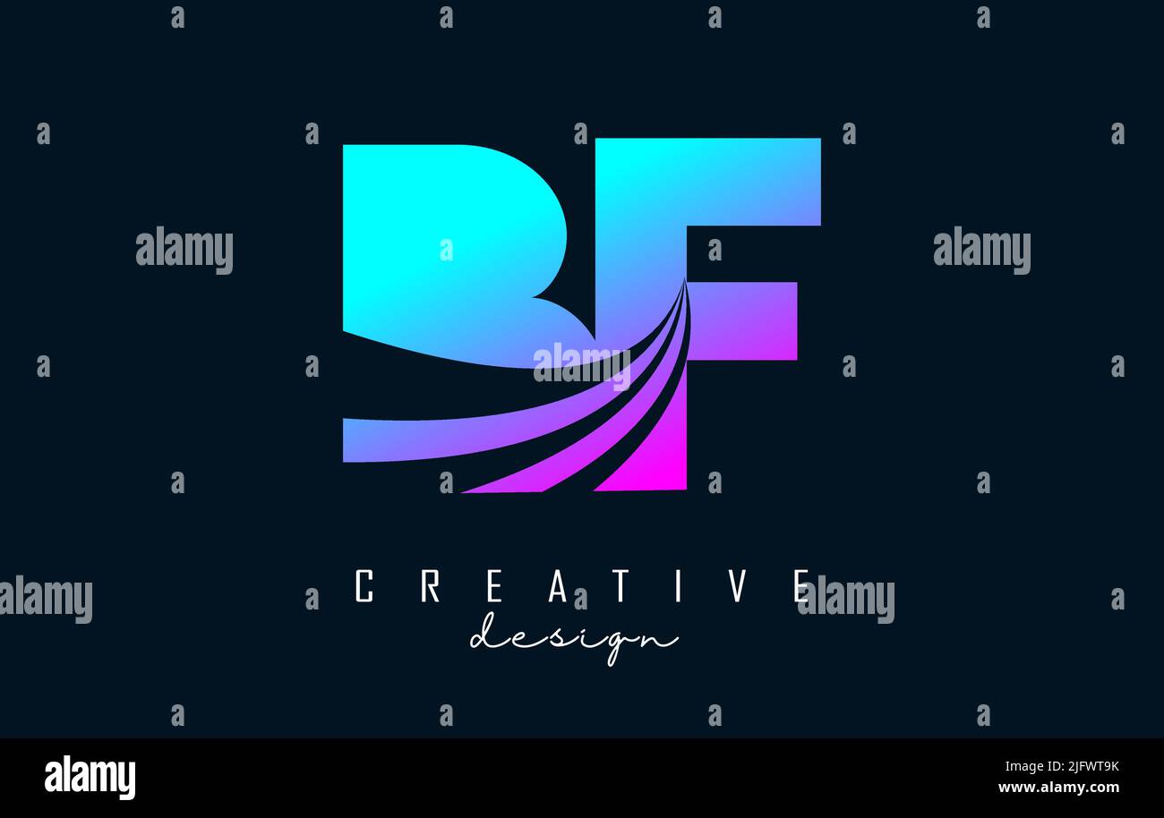 Creative colorful letter BF b f logo with leading lines and road ...