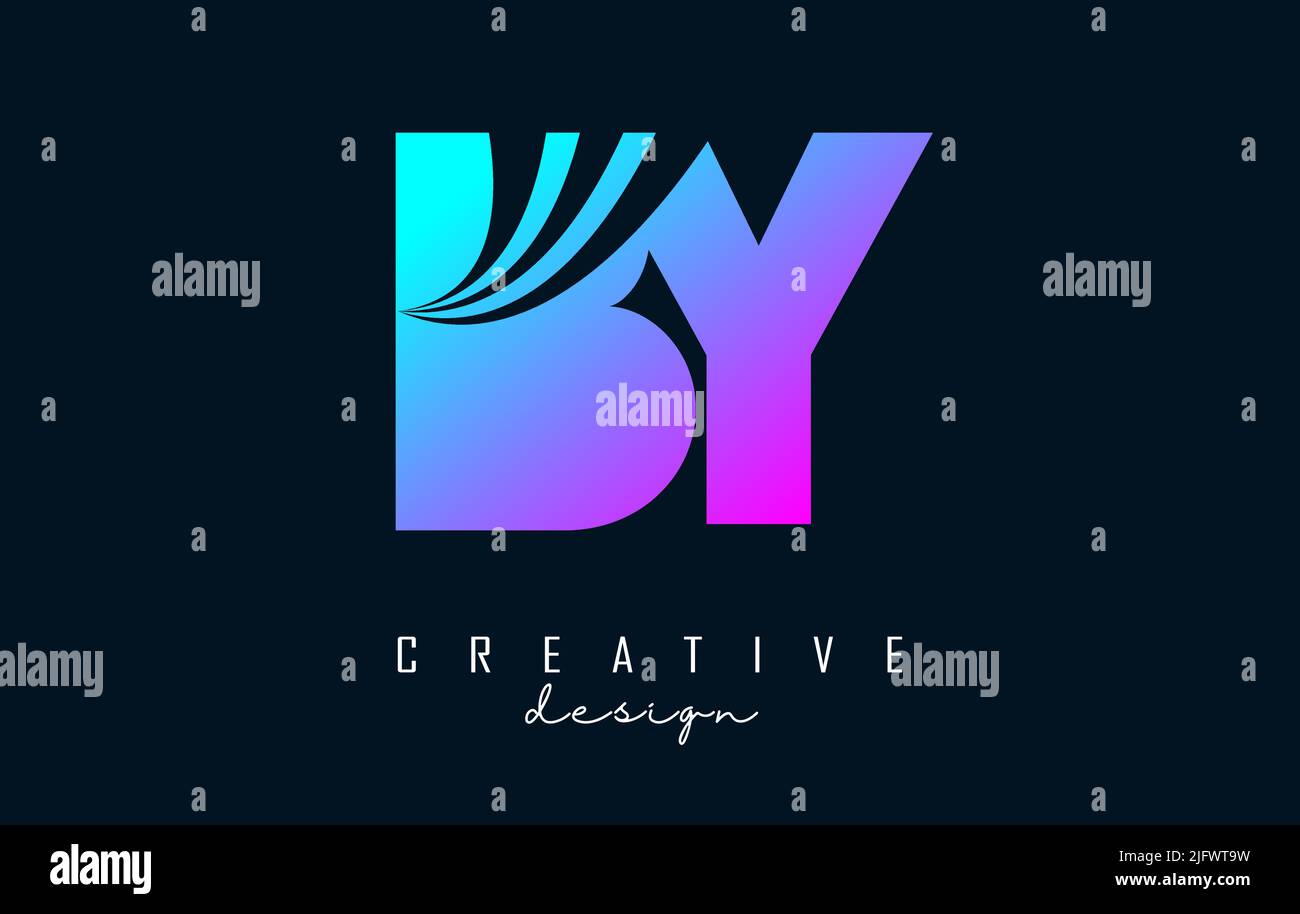 Creative colorful letter BY b y logo with leading lines and road ...