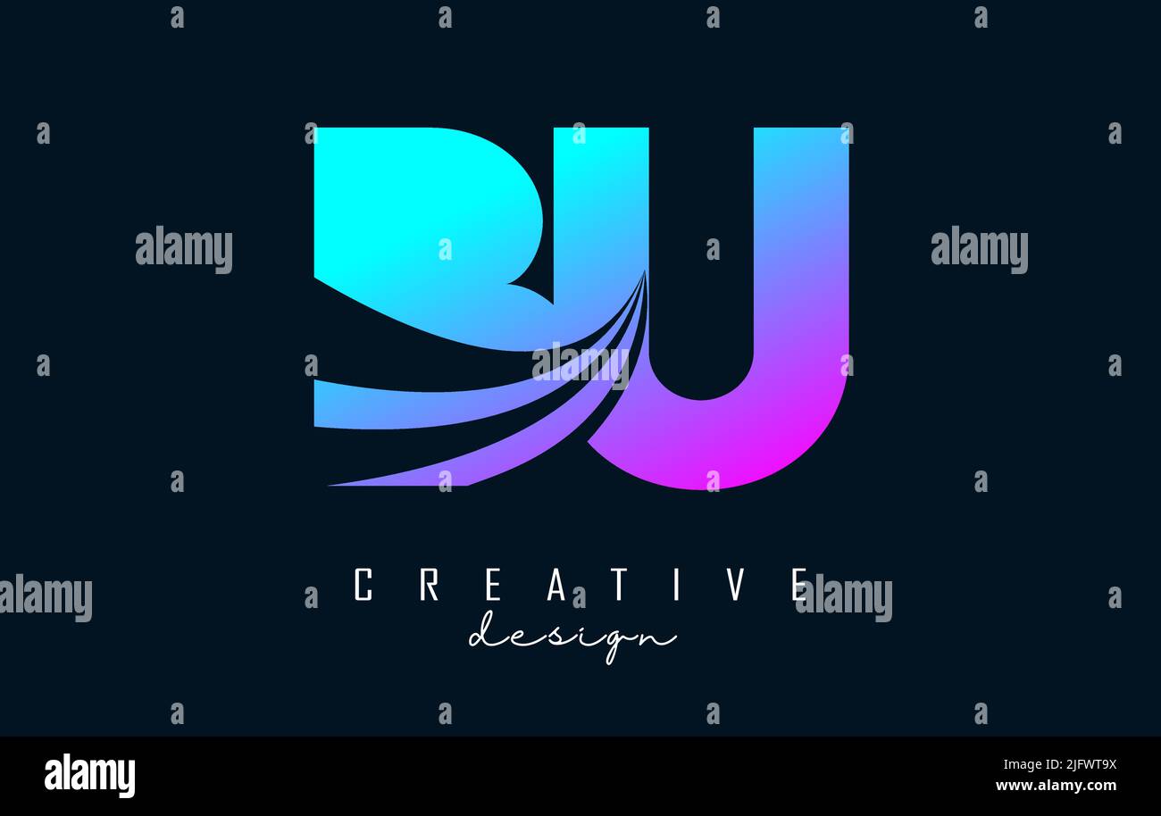 Creative colorful letter BU b u logo with leading lines and road ...