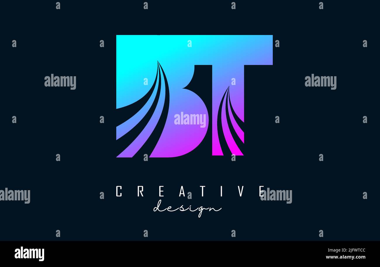 Creative colorful letter BT b t logo with leading lines and road ...