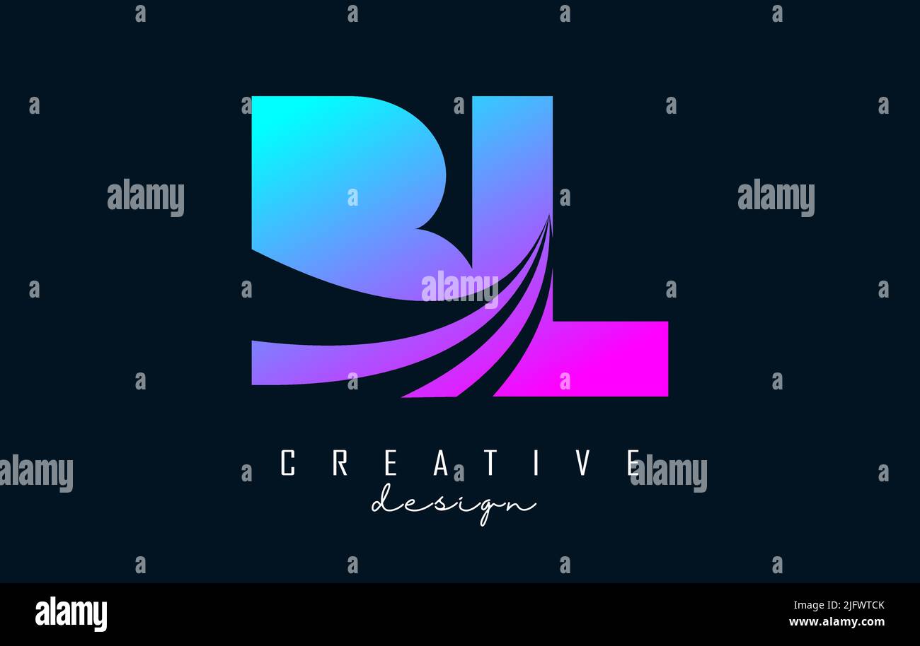 Creative colorful letter BL b l logo with leading lines and road ...