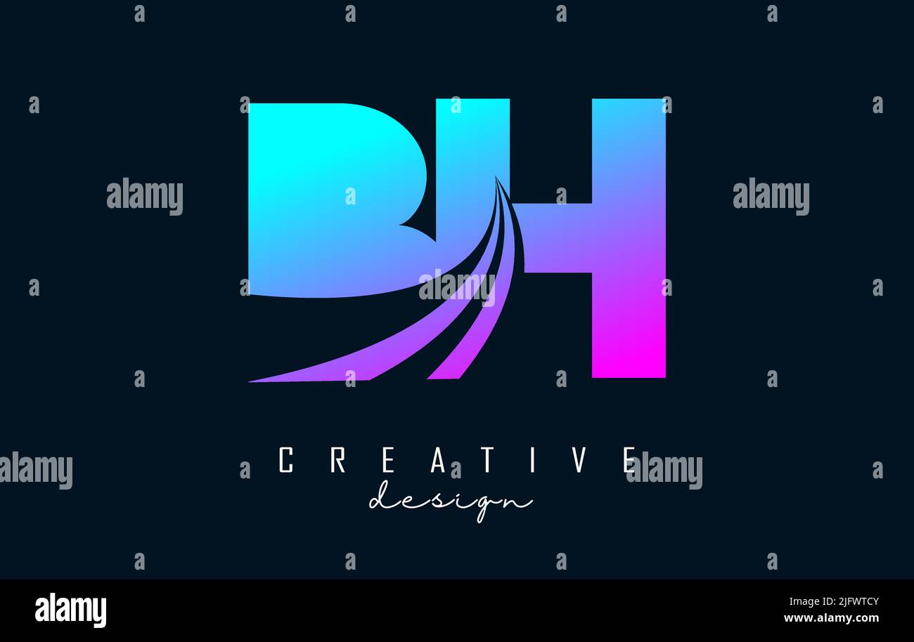 Creative colorful letter BH b h logo with leading lines and road ...