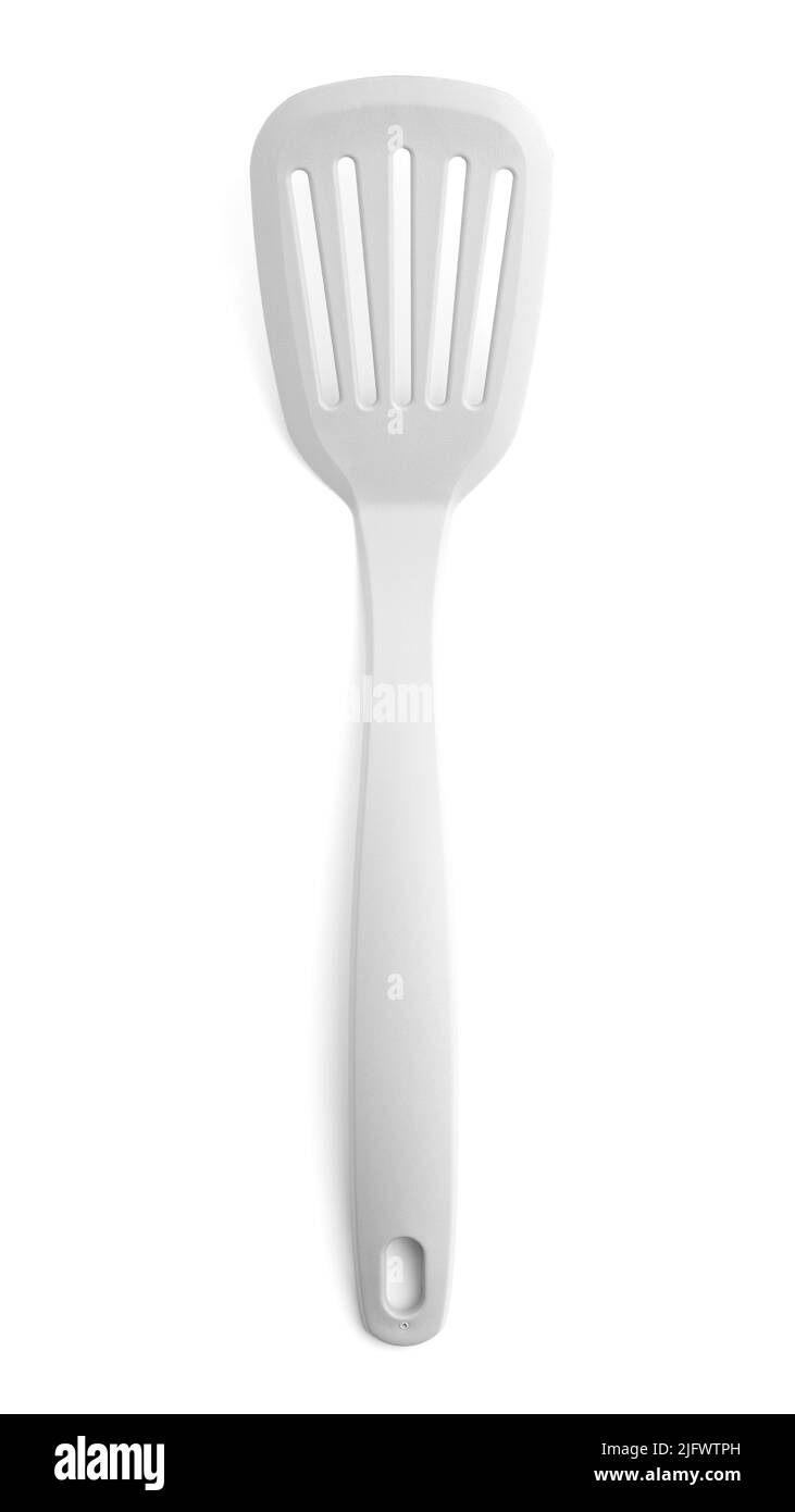 Plastic kitchen spatula gray color on white background Stock Photo - Alamy
