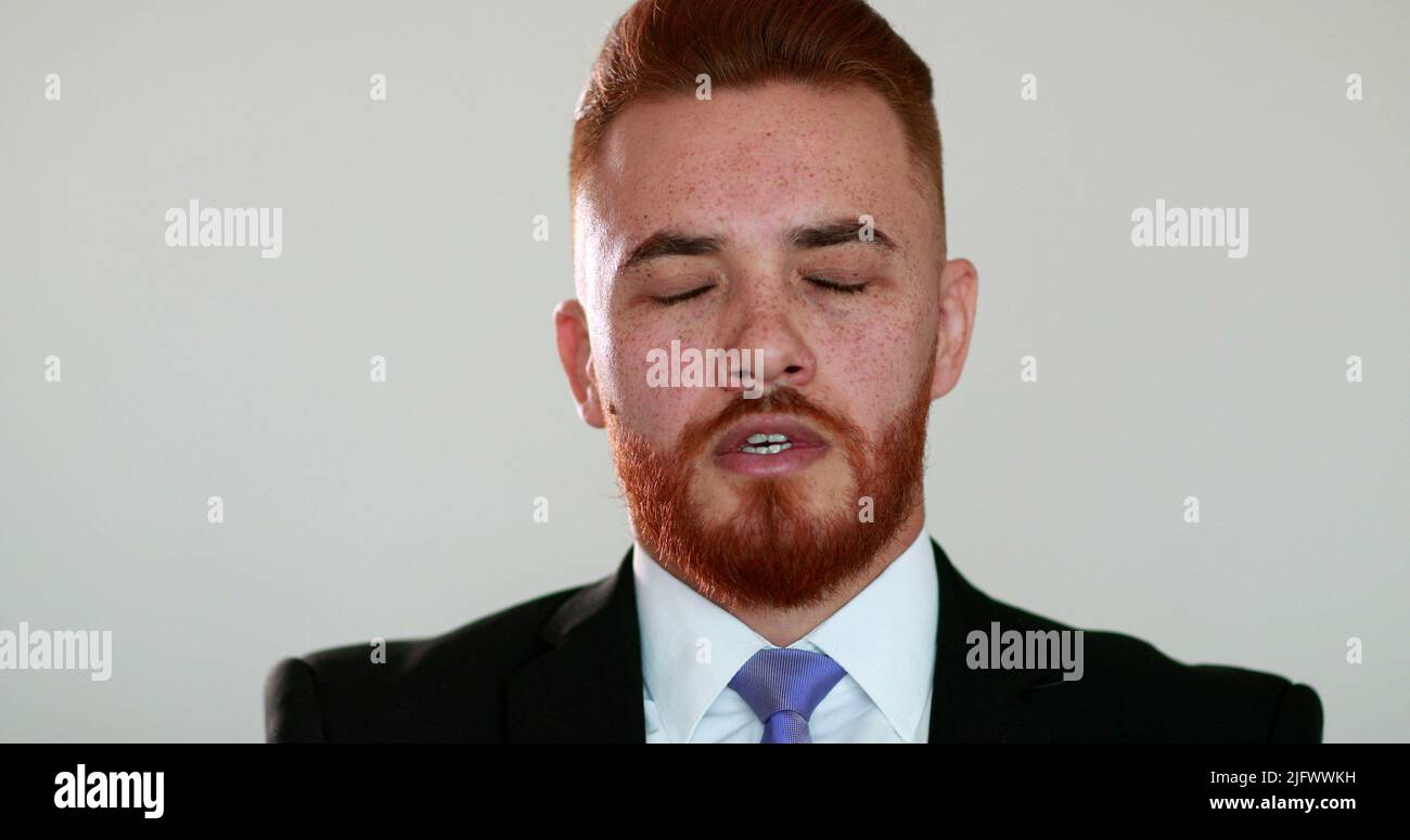 Man happy smiling reaction feeling joy when receiving good news ...