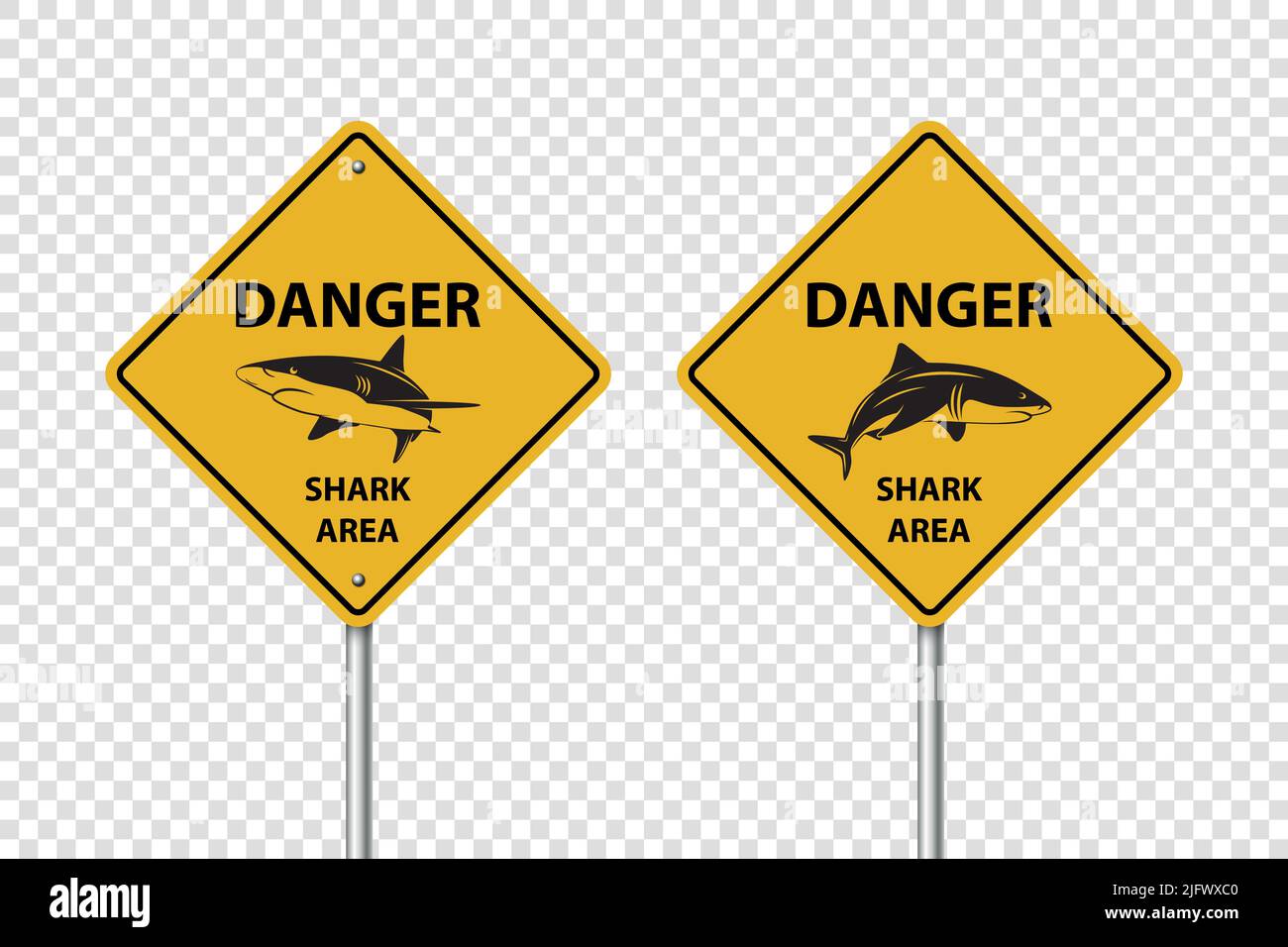 Vector Yellow Shark Sighting Sign Set Isolated. Shark Attack Warning ...
