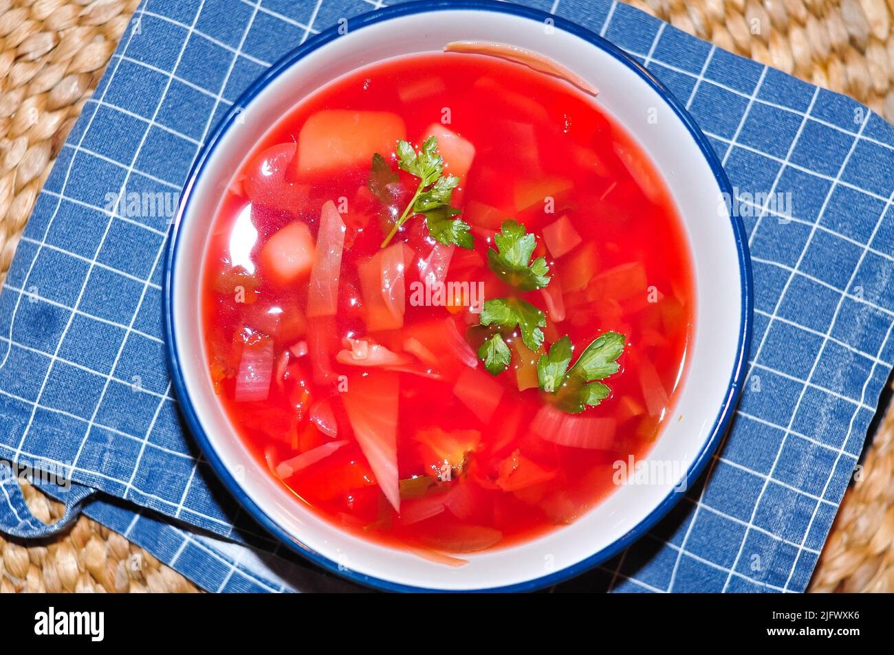 a plate of Ukrainian red national dish borsch soup ,which added to ...