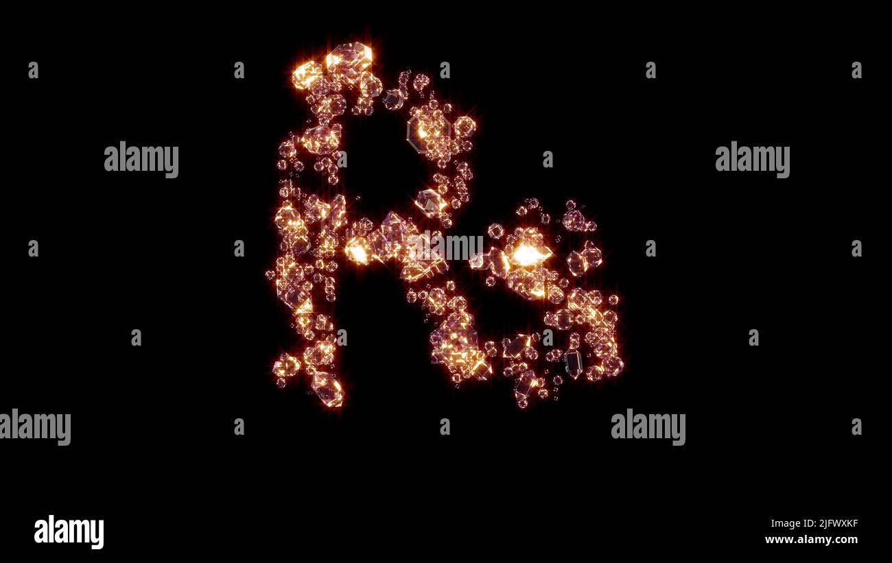 rupee symbol with strong gold shine - lux gems alphabet, isolated ...