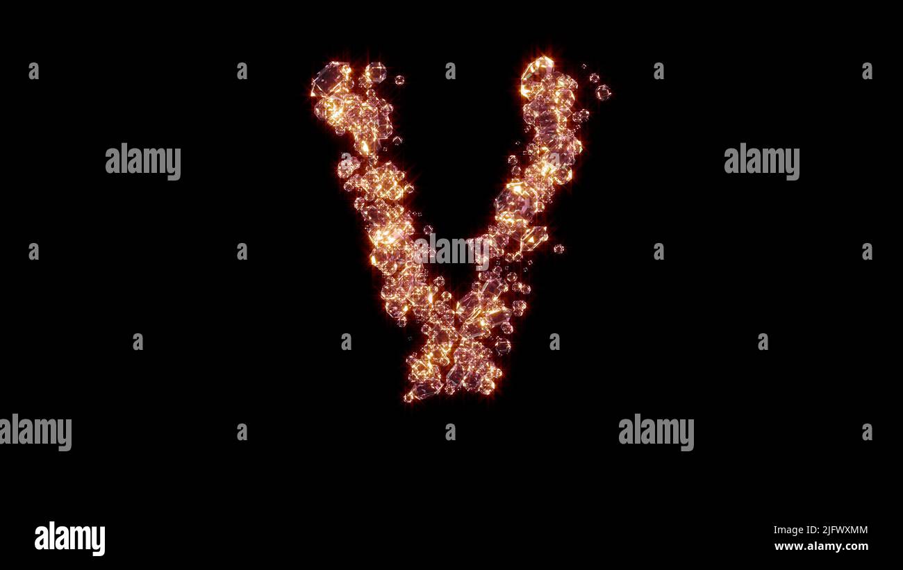 letter V with strong golden shine - lux gems alphabet, isolated ...