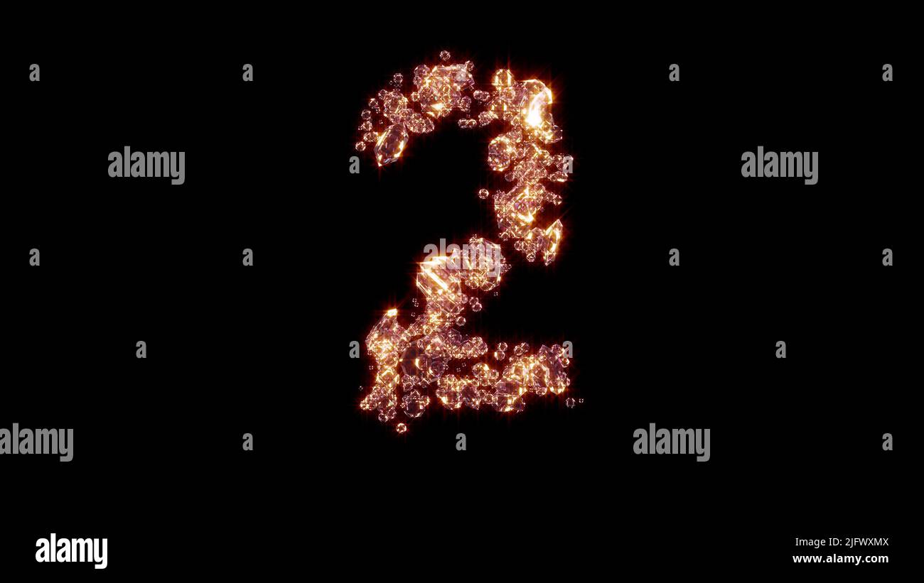 number 2 with strong gold shine - fashion gems alphabet, isolated ...