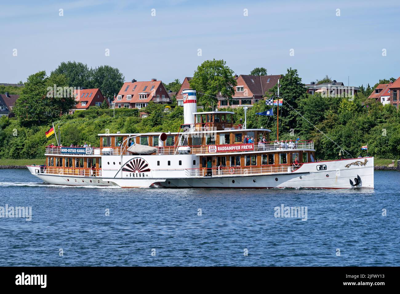 side-paddle steamer FREYA in the Kiel Canal Stock Photo - Alamy