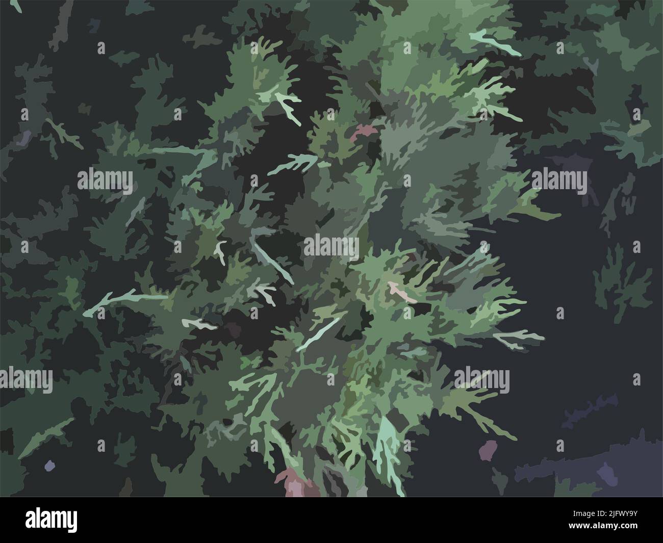 Dark camouflage background. Juniper branches in nightlight for prints ...