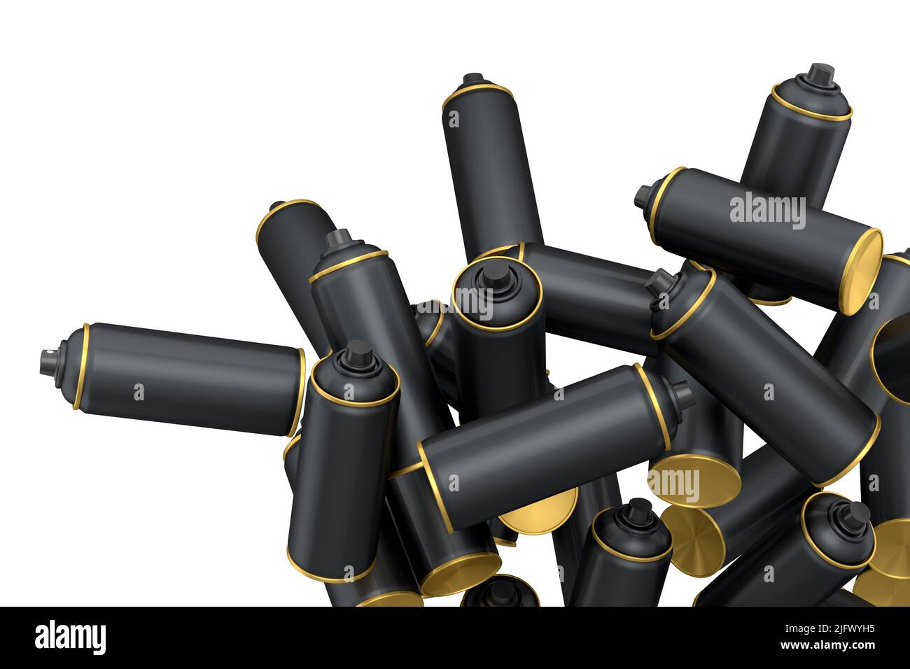 Lots of flying spray paint cans on white background. 3d render spray ...