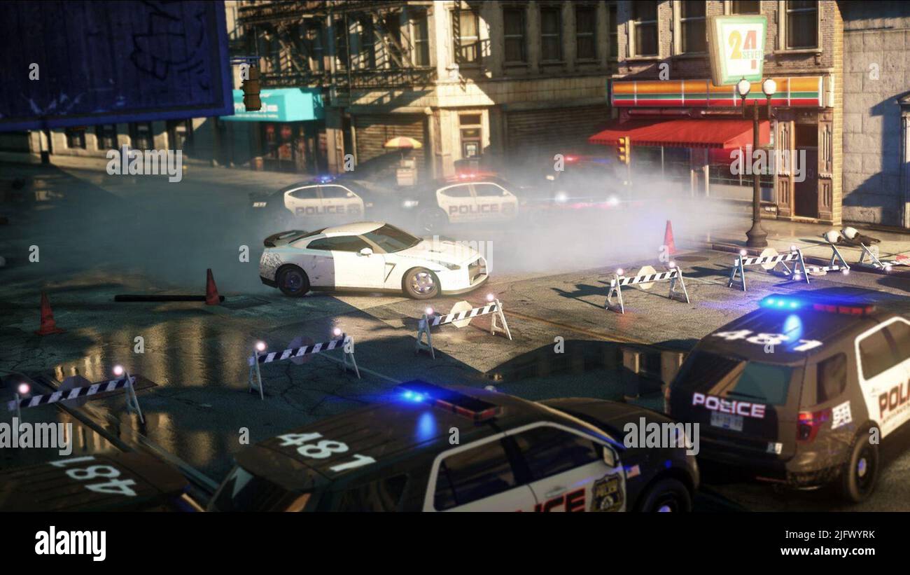 POLICE ROAD BLOCK SCENE, NEED FOR SPEED, 2014 Stock Photo - Alamy