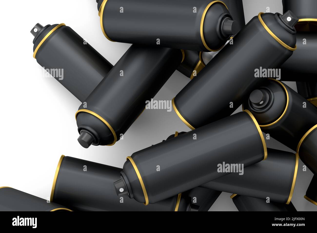 Lots of flying spray paint cans on white background. 3d render spray ...