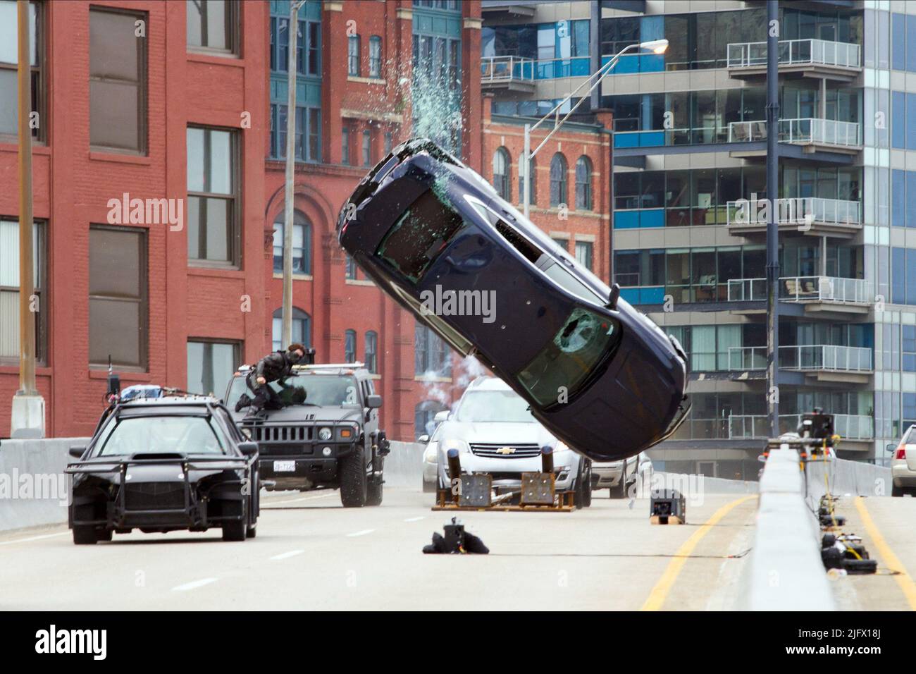 CAR CRASH SCENE, CAPTAIN AMERICA: THE WINTER SOLDIER, 2014 Stock Photo ...