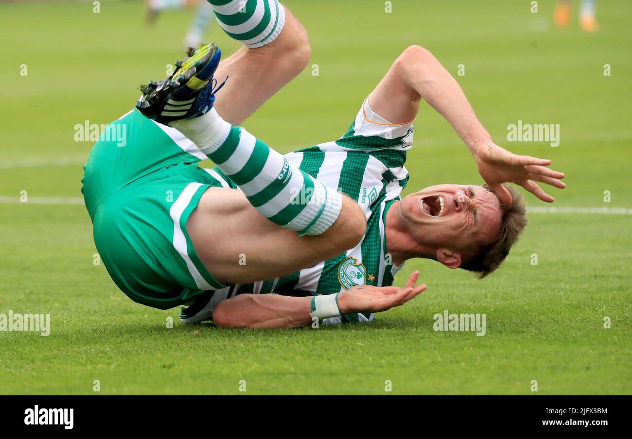 Shamrock Rovers Ronan Finn reacts after being tackled during the UEFA ...