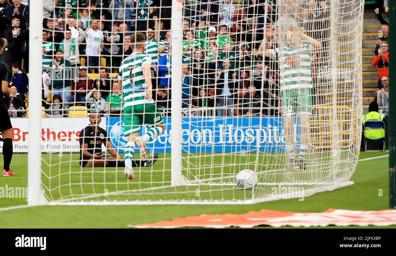 Shamrock Rovers Dylan Watts (No.7) celebrates scoring their second goal ...