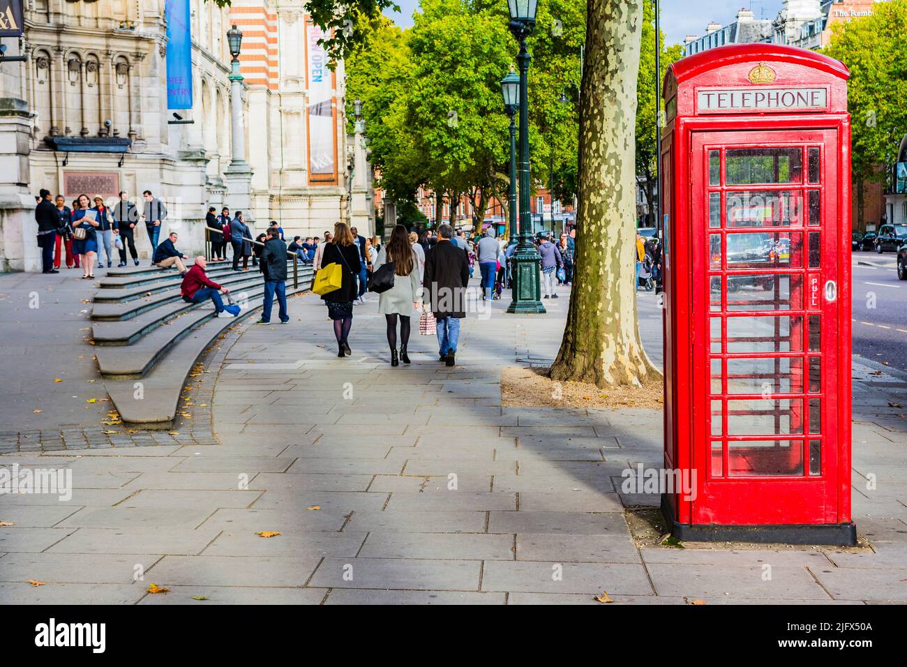 Red telephone box next to Victoria and Albert Museum. The red telephone ...